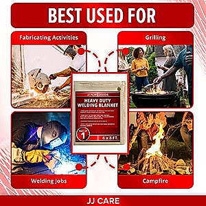 JJ CARE Welding Blanket - 1 Pack 6ft x 8ft Welding Mat - 850GSM Fiberglass Welding Blanket with Brass Grommets, Welders Blanket for Grill, Smoker Welding Blanket Heavy Duty, Welding Tarp & Shield