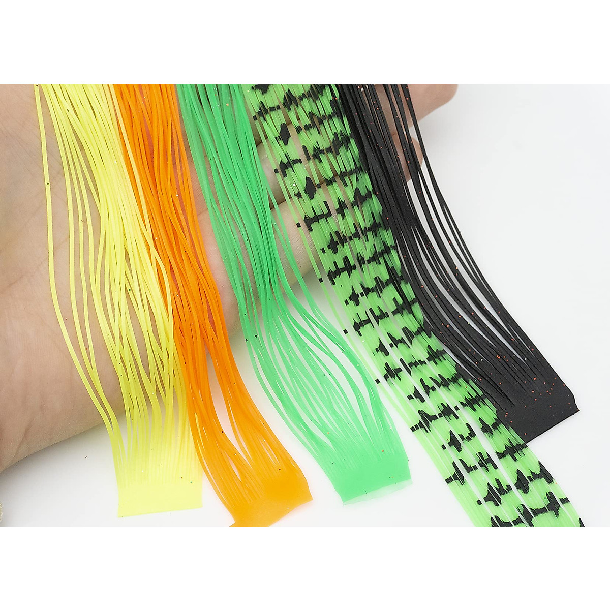 10 Colors 20 pcs Fishing Jig Lures Rubber Skirt Tab Multicolor Silicone Skirts Whole Sheet DIY Spinner Bait Squid Rubber Thread Lures Regular Skirt Collars Included Fly Tying Material Stripe Spots