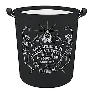 Black Gothic Skeleton Magic Witch Ouija Board Large Laundry Basket Hamper Bag Washing with Handles for College Dorm Portable