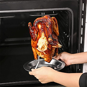 Wusteg Chicken Roasting Rack with Non-Stick Grill Pan Sturdy Stainless Steel Poultry Turkey Holder Vertical Roaster Pan Duck Holder Grill Stand Roasting for Home & Camping Oven, BBQ Cooking