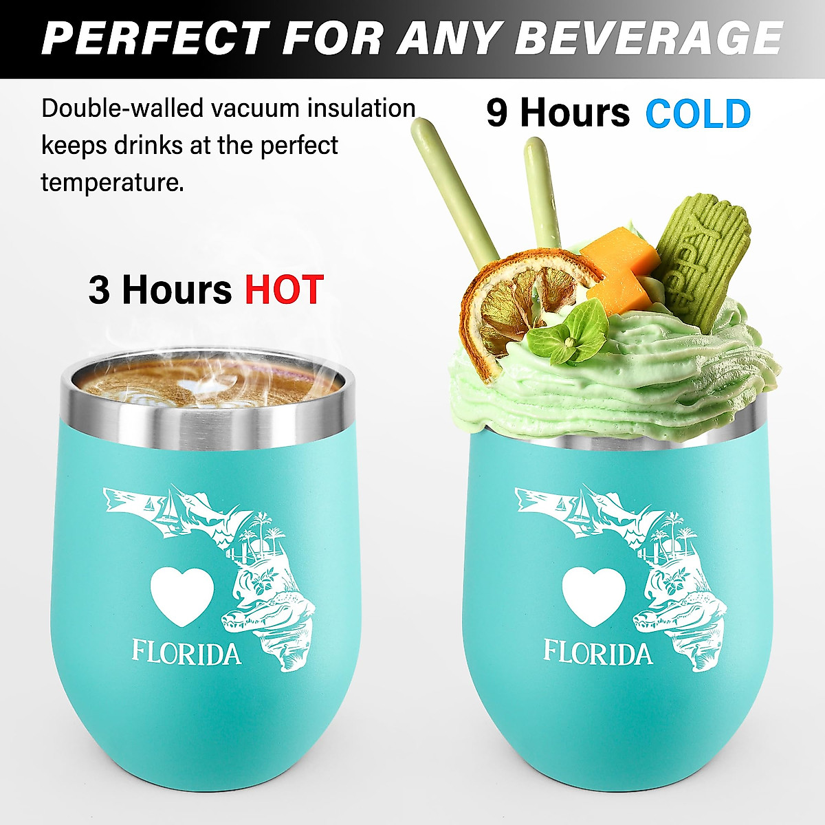 Love Florida 12 OZ Insulated Wine Tumbler,with Lid Vacuum Stainless Steel Coffee Mug,Unique Florida Themed Best Gifts for Friend lover wife girlfriend,Idea for Women,Souvenirs (mint) (Pack of 1)