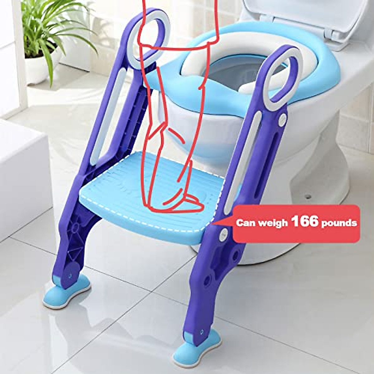Potty Training Toilet Seat with Step Stool Ladder for Boys and Girls Baby Toddler Kid Children Toilet Training Seat Chair with Handles Padded Seat Non-Slip Wide Step(Blue Violet Upgrade)