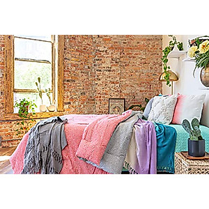 Refinery29 | Lennon Collection | Premium Cotton Textured Throw Blanket, Modern Fringe Design for Luxury Home Décor (50 x 70, Grey)