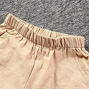 Alvivi Toddler Baby Girls Boys Cotton Linen Shorts Elastic Waistband Solid Color Booty Shorts Khaki 12-18 Months