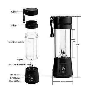 MilkShot Portable Blender, Personal Blender for Shakes & Smoothies, USB Rechargeable Mini Blender with Six Stainless Steel Blades, 4000mAh Fruit Juice Mixer for Travel, Car, Office, 380ML, Black