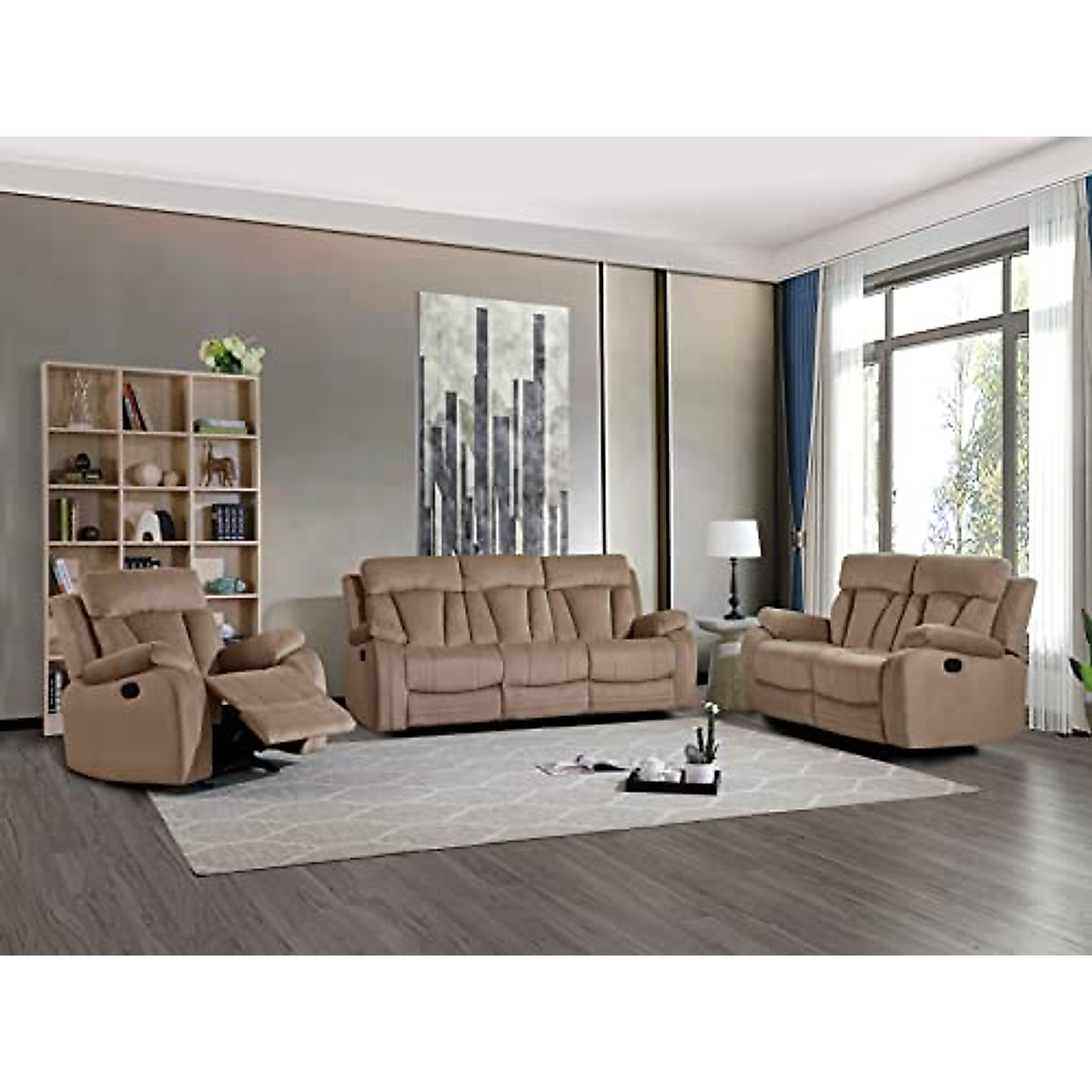 Blackjack Furniture Elton Microfiber Reclining Modern Living Room Sofa, Beige