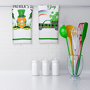 4 Pieces St Patrick's Day Dish Towel Kitchen Towel Ultra Absorbent Fast Drying Cloth Decorative St Patrick's Day Gnomes Tea Towels Decorative Dishcloths for Kitchen Bathroom Home Supplies,16 x 24 Inch