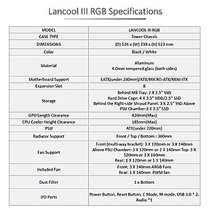 LIAN LI Lancool III RGB White Aluminum/SECC/Tempered Glass Gaming Case with 4 × 140 PWM Fans (ARGB)- LANCOOL 3R-W