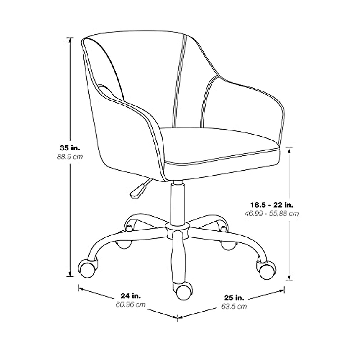 OSP Home Furnishings Bristol Adjustable Extra Plush Swivel Home Office Task Chair with Polished Chrome Base, Charcoal Grey Velvet
