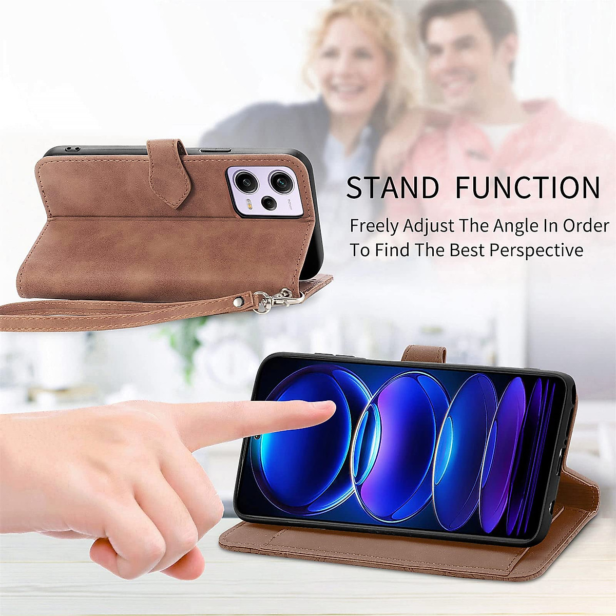 Monwutong Zipper Storage Wallet Case for Redmi Note 12 Pro 5G, Case for Xiaomi Poco X5 Pro,Skin Friendly Feel Leather Case with Muliti-Card Slots Holster for Poco X5 Pro/Note 12 Pro,SZY Pink