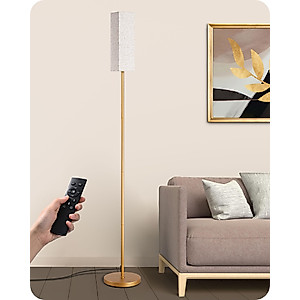 EDISHINE Modern Corner Floor Lamp with Remote, Stepless Dimmable Minimalist Reading Lamp, 65" Tall Pole Lamp for Living Room, Bedroom, Office, 9W LED Bulb Included (Gold)