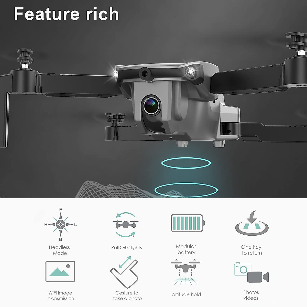 Drone with Camera for Adults 4k FPV 120° wide-Angle WiFi RC Quadcopter Long flight time (3 Batteries) Helicopters Flips RTF