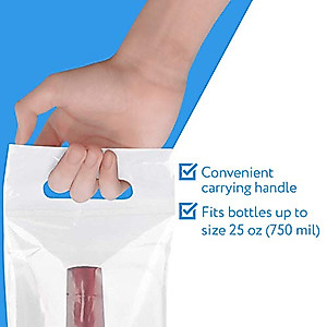 IMPRESA - Clear Plastic To Go Wine Bags with Handles - 50 Pack - Great for Restaurants, Bars, Travel, and Housewarming Gifts - Fits 25 oz Bottles - Tamper Proof Seal