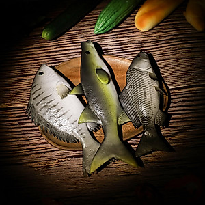 Gresorth 3 Pack Fake Fish Pretend Artificial Black Carp Lifelike Striped Bass Ornament Snapper Hanging for Home Garden Kitchen Toy Party Decoration
