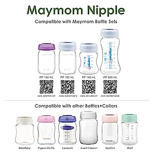 Maymom Silicone Nipple Slow Flow, 4pc; Compatible with Spectra/Motif Luna/Maymom Widemouth Bottles