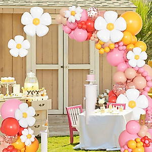 168Pcs Daisy Balloon Arch Garland Kit, Mothers Day Pastel Pink Orange Yellow Confetti Daisy Flower Balloons for Two Groovy One Birthday Floral Boho Girl Baby Shower Wedding Hippie Party Decorations