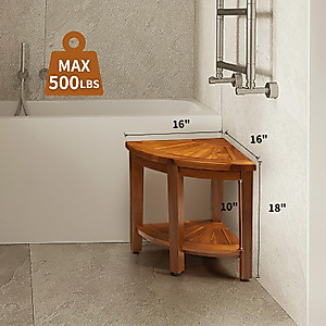 Rose Home Fashion Teak Shower Bench, Teak Shower Stool, 18" Teak Wood Bath Spa Shower Stool Corner Bench Stool, All Teak Wood Corner Seat Shower Bench/Stool,Assembly Required