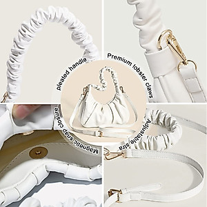 Gxamz Ruched Cloud Shoulder Purse and Dumpling Bag for Women Small Crossbody Handbag with Removable Shoulder Strap (white)