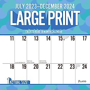 Large Print | 2024 12 x 24 Inch 18 Months Monthly Square Wall Calendar | July 2023 - December 2024 | Matte Paper | Plato | Easy to See Large Font