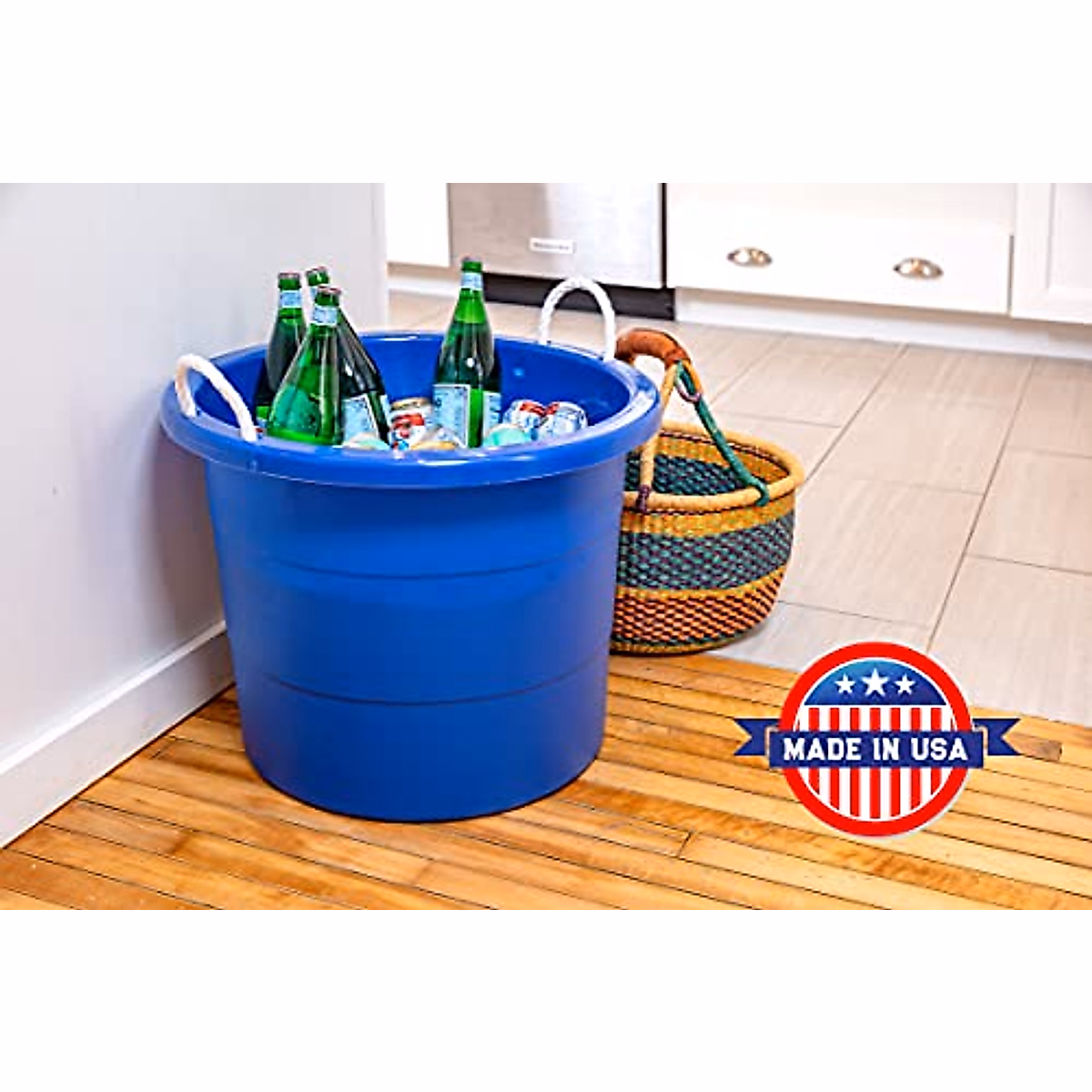 United Solutions 19 Gallon Rope Handle, Heavy-Duty Organization and Easy-Access Storage Tub, Multi-Purpose, Made with Rugged Plastic, Pack of 2, 2-Pack, Blue, 2 Count