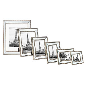 Isaac Jacobs 8x10 Champagne Mirror Bead Picture Frame - Classic Mirrored Frame with Dotted Border Made for Wall Display, Tabletop, Photo Gallery and Wall Art (8x10, Champagne)