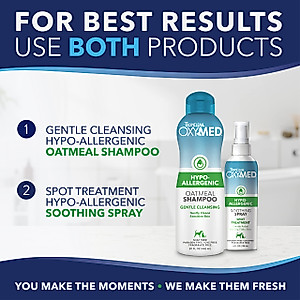 TropiClean OxyMed Hypoallergenic Dog Shampoo for Allergies and Itching, Skin Soothing Shampoo for Pets with Sensitive Skin, Tearless, Cat Safe, 20oz.
