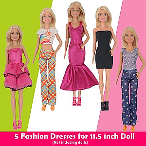 EuTengHao 30Pcs Doll Clothes and Accessories for 12 inch Boy and Girl Doll Includes 12 Set Wear Clothes Jeans and Wedding Dresses Tandem Bike Glasses Dog Bag and Colorful Balloons for 12 Inch Dolls