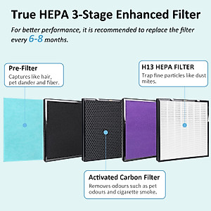 Hfunmo RFM80 True HEPA Replacement Filter for Oransi Max OVHM80, H13 Ture HEPA Filter, High-Efficiency Activated Carbon Filter and 3 Extra Pre-Filters