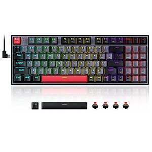 Redragon Mechanical Gaming Keyboard, Wired Mechanical Keyboard with 94 Keys, Programmable Macro Editing, Numeric Pad, Red Switches, Compact Keyboard Mechanical for Pc Mac Ipad, Gray Black