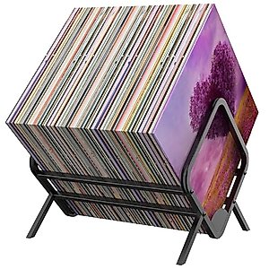 PIGTAB Record Storage Rack, Vinyl Record Holder for Storing 80-110 Vinyl Records, Metal Record Shelf with Dividers for Organizing Albums, Books, Magazines, Files(Matte Black)