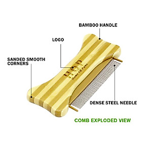 Bamboo Wooden Pet Flea CombFor Pet Cat Dog Flea Grooming Comb Stainless Steel in Bone Shape, Proven Grooming Tools for Dogs Cats and Other Animals