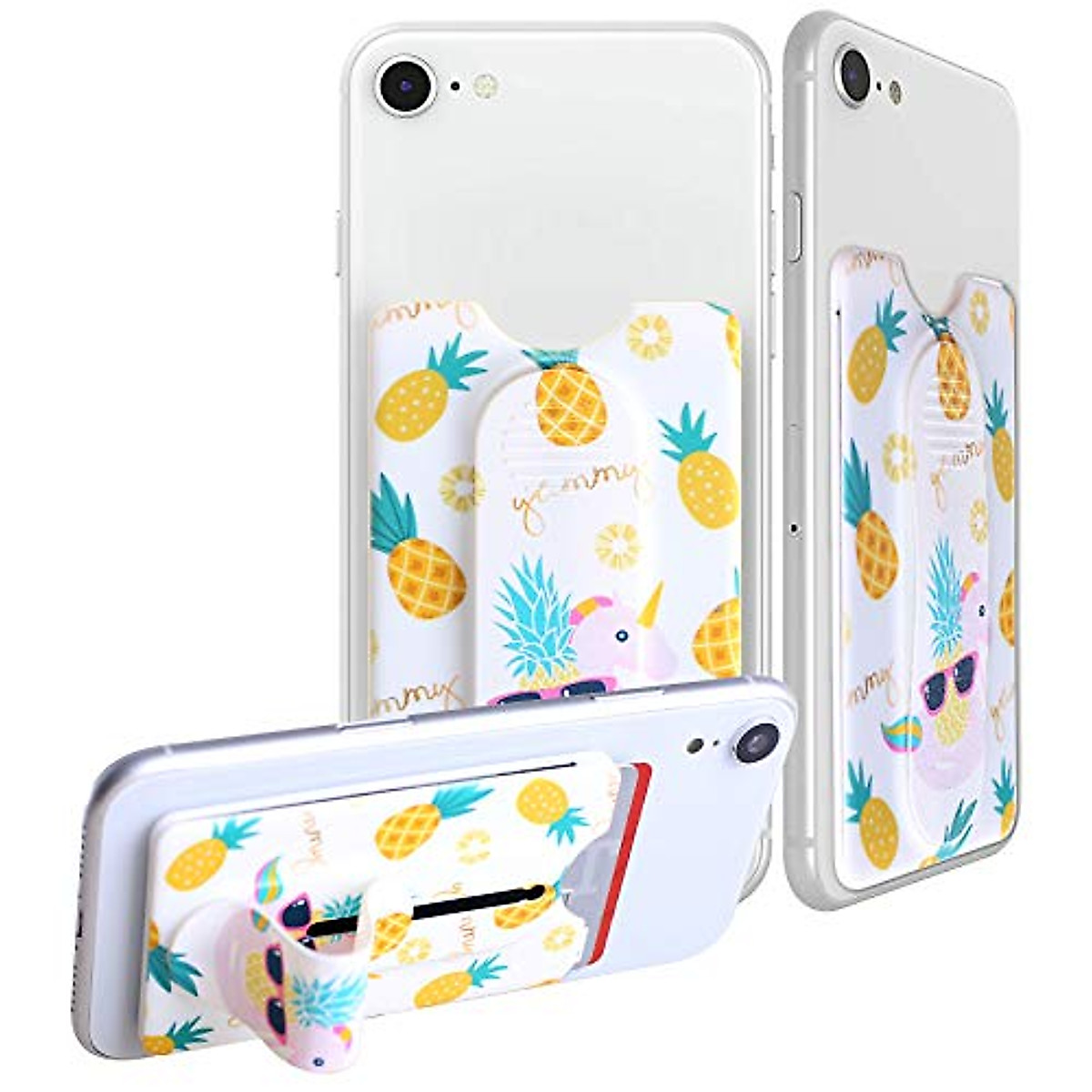 CHEAP SUNDAY Detachable Cell Phone Wallet Mobile Phone Kickstand Finger Grip Stand, Selfie and Hand-Free Wireless Charging Compatible for iPhone and Smartphones (Pineapple)