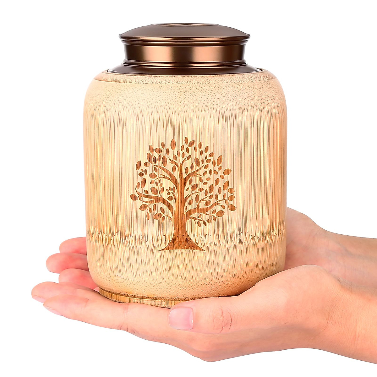 Cremation Urns for Human Ashes Adult Male Female,Medium Urns for Human Ashes Keepsake Made of Bamboo,Decorative Urns Ash Container with Tree of Life Pattern,Hold Up to 83 Cubic Inch