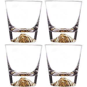 LEMONSODA Whiskey Glasses Set of 4 - Crystal Clear Gold Heavy Base Bourbon Glasses- Old Fashioned Whisky Tumbler 4-Pack - Great Gift Set | SC2027