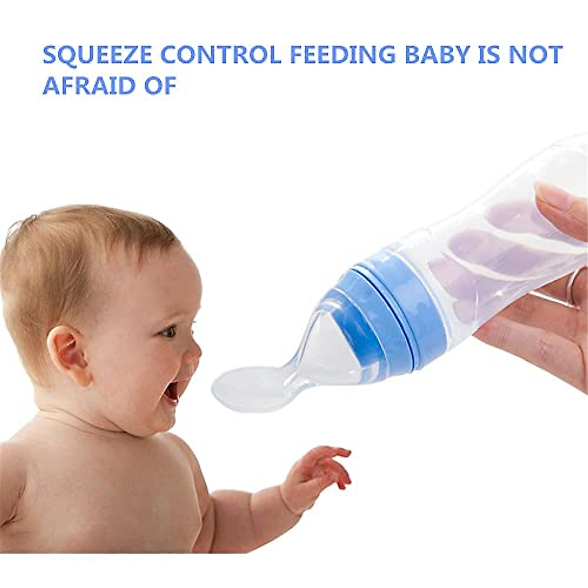 Gaodear Baby Food Feeder,Silicone Squeeze Rice Cereal Bottle, Soft-Tip Dispensing Spoon with Brush Set (Blue,4oz/120ml for 4 Months+ Babies)