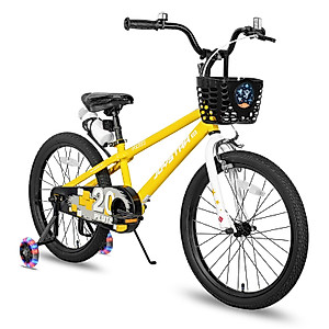 Joystar Pluto 18 Inch Kids Toddler Bike Bicycle with Training Wheels, Rubber Tires, and Coaster Brake, Ages 5 to 9, Orange