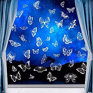 41 PCS Large Butterfly Window Clings - Double Sided White Butterflies Stickers, Reusable Window Decals Bird Alert Static Clings for Door, Glass Decoration, Prevent Bird Strikes (9 Sheets)