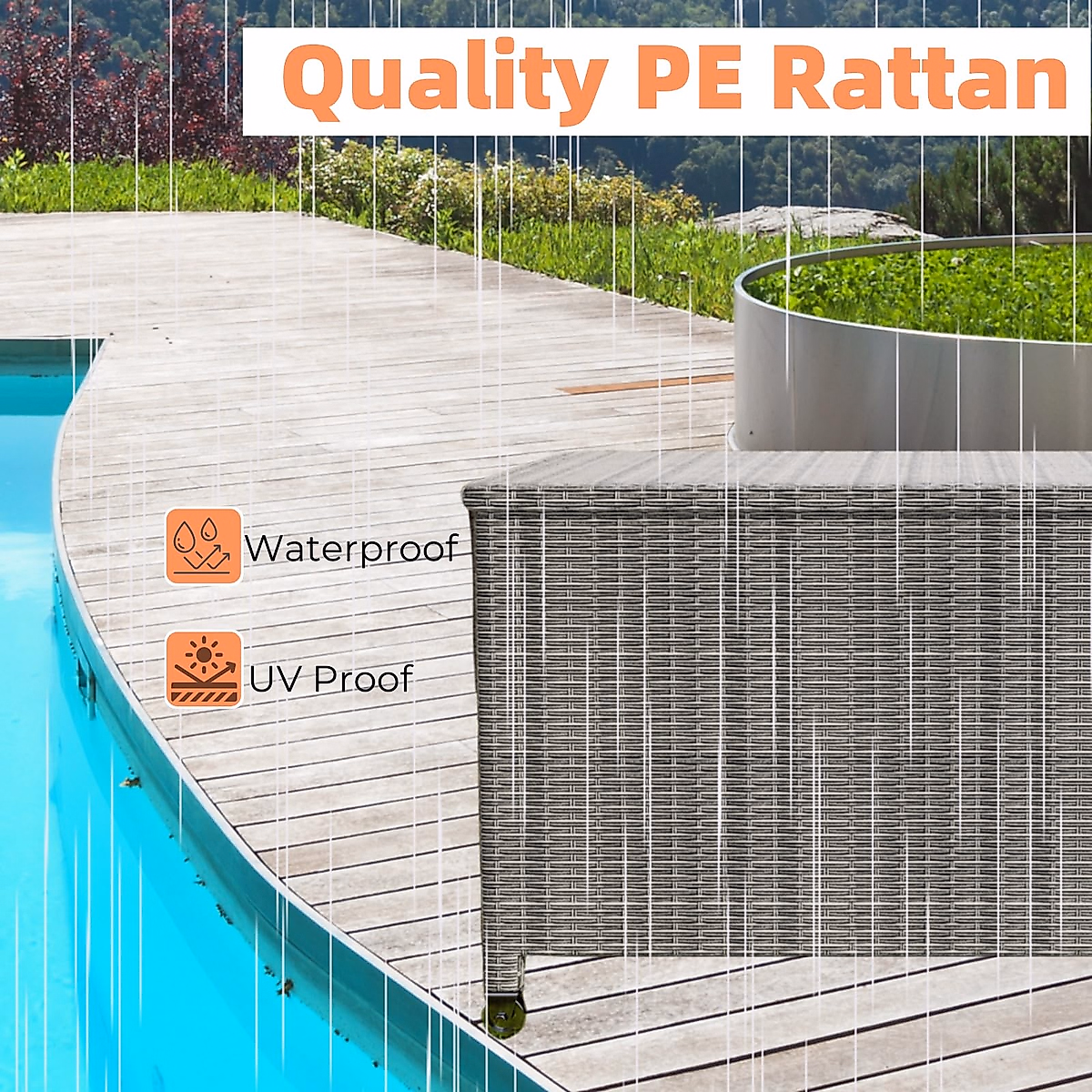 120 Gallon Wicker Deck Box, Waterproof Outdoor Storage Box with Wheels, Large Storage Bench Organizer for Patio Backyard Cushions, Garden Tools and Pool Supplies, Gray