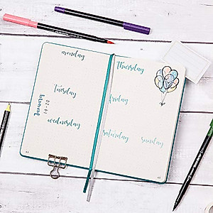 Artfan Bullet Dotted Journal Notebook - Dotted Grid Hard Cover Notebook, Index & Numbered Pages with Label, 5.25" x 8.25", Thick Paper with Inner Pocket & 2 Bookmarks, Faux Leather - Teal