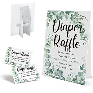 Diaper Raffle Tickets for Baby Shower Sign，Baby Shower Invitations with Diaper Raffle Cards - Baby gender neutral tickets(One 8×11 Sign with 50 Raffle Tickets) - BIG007