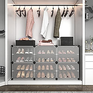 ROJASOP Portable Shoe Rack Organizer 6-Tier Shoe Cabinet 24-Pair Shoe Organizer shoe Storage Expandable Free Standing Stackable Space Shoe Rack with 2 exclusive Versatile Hooks for Bedroom Black