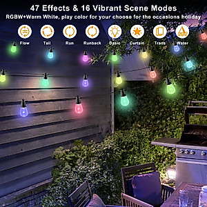 YSJ Outdoor String Lights for Outside,49FT RGB Patio Lights Outdoor Waterproof with App & Remote,DIY Each Bulb Color Changing String Light with 20 Shatterproof Bulbs Dimmable for Balcony,Cafe,Backyard