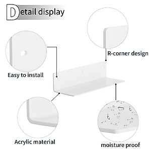 Sezanrpt 12 Inches White Acrylic Wall Shelves Set of 2, Wall Mounted Shelves for Plants, Speaker, Camera, Toiletries, Spice Jars, Coffee, Candles, Shoes, 2 Pack