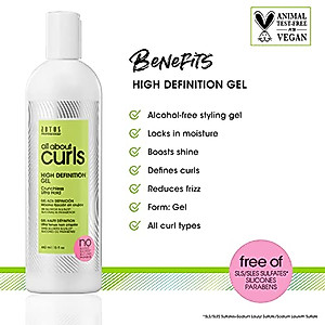 All About Curls High Definition Gel | Crunchless Ultra Hold | Define, Moisturize, De-Frizz | All Curly Hair Types | Vegan & Cruelty Free | Sulfate Free | 15 Fl Oz