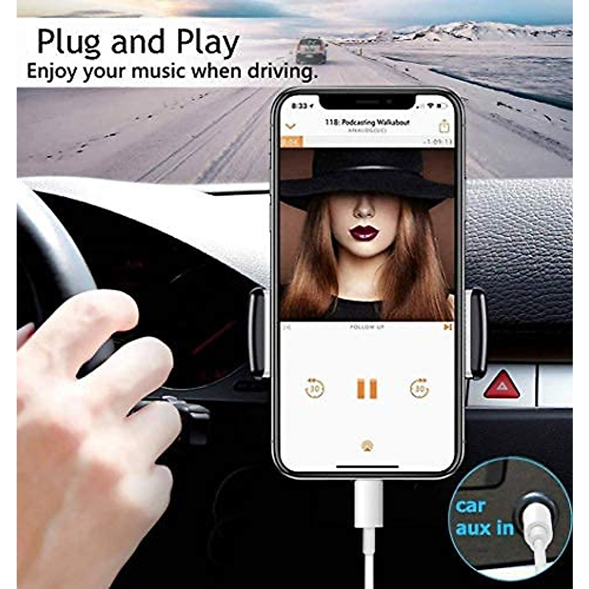 iPhone Aux Cord for Car, Apple MFi Certified Veetone Lightning to 3.5 mm Headphone Jack Adapter Male Aux Stereo Audio Cable Compatible with iPhone 13 13 Pro 12 11 SE 2020 XS XR X 8 7, 3.3FT White
