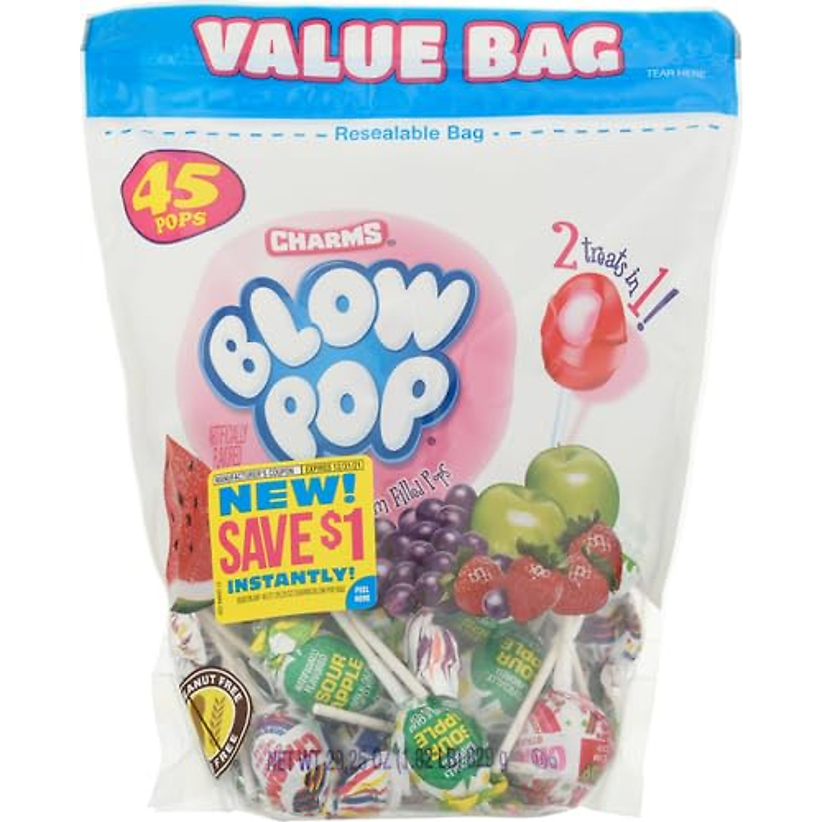 Charms Blow Pops, Assorted Flavors, 45 Count - 29.25 Ounce Bag (Packaging may vary)