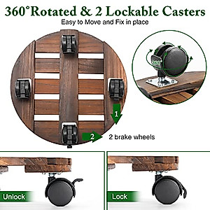Plant Caddy with Lockable Wheels, Rolling Plant Stand 12 Inch Wooden, Plant Roller Base 150 lb Heavy Duty, 2 Packs Plant Dolly, Indoor Outdoor Potted Plant Mover