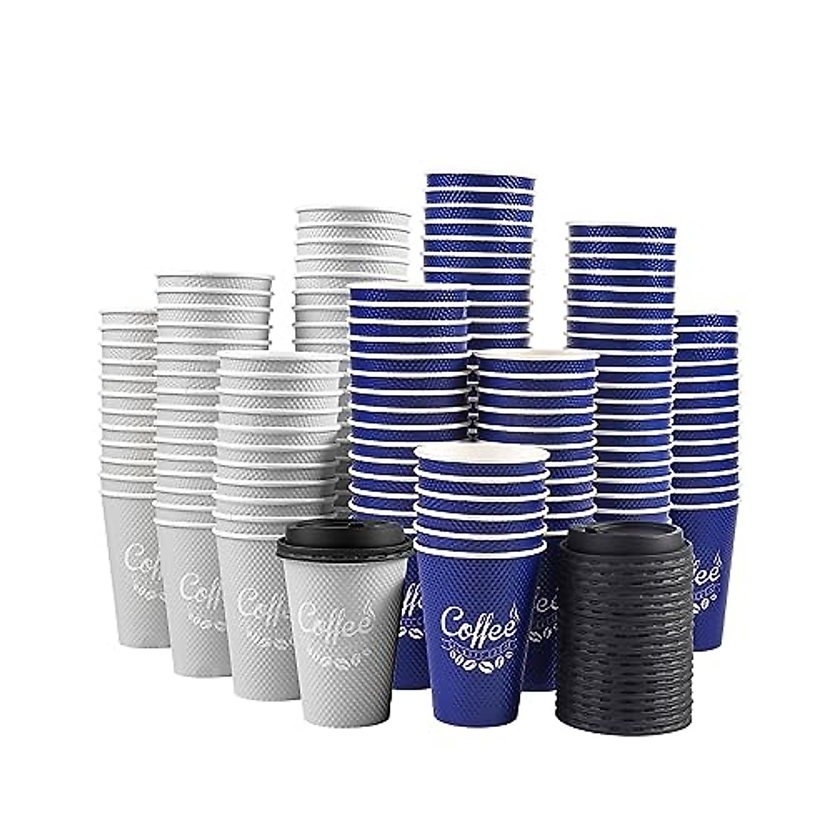 100 Pack 12 oz Disposable Coffee Cups, Insulated Ripple Double-Walled Paper Coffee Cups with Lids, Cold/Hot Drinking Cups for Coffee, Hot Chocolate or Tea, Paper Cups for Party Wedding