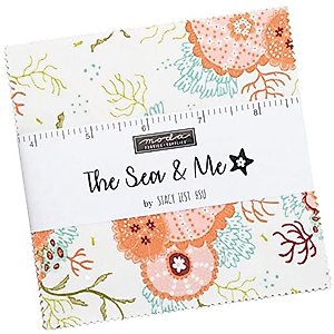 Moda Fabrics The Sea & Me Charm Pack by Stacy Iest HSU; 42-5 inches Precut Fabric Quilt Squares, 5 Inches, 20790PP