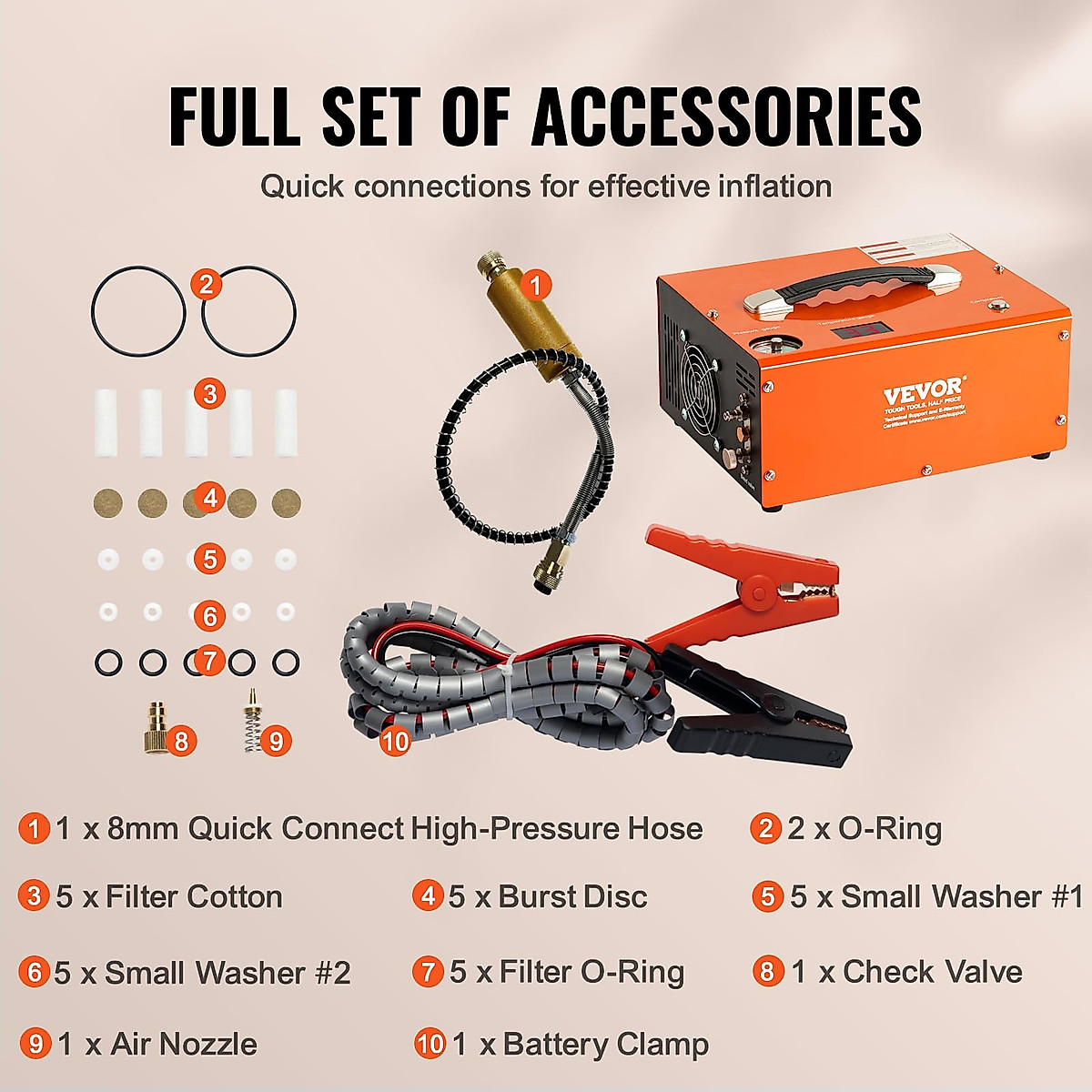 VEVOR PCP Air Compressor, 4500PSI Portable PCP Airgun Compressor with Built-in Converter, Auto-Stop | DC12V/AC120V | Oil & Water-Free Paintball Tank Compressor Pump for Air Rifle, Scuba Diving Bottle